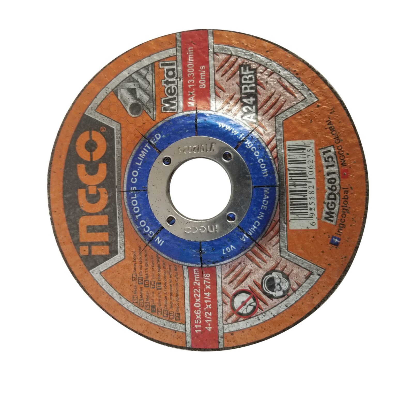 Ingco Abrasive metal grinding disc 115mm(4-1/2")X6.0mm - Wima Power Tools